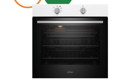 60cm multi-function 3 oven, white (CVE612WB) - Chef Australia