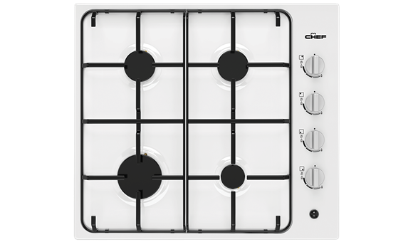 60cm 4 burner gas cooktop, white (CHG642WC) - Chef Australia