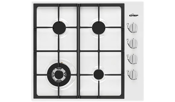 60cm 4 burner gas cooktop, white (CHG644WC) - Chef Australia
