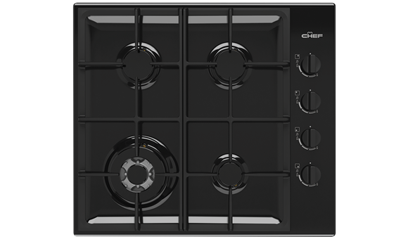 60cm 4 burner gas cooktop, black (CHG644DC) - Chef Australia