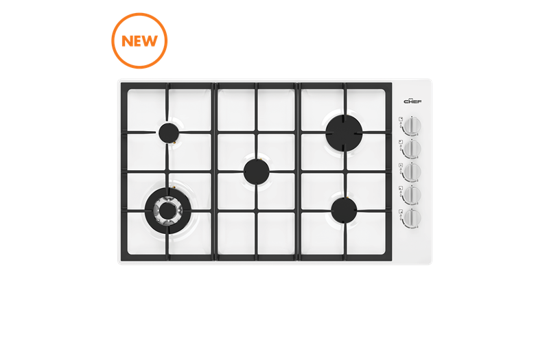 90cm 5 burner gas cooktop, white (CHG954WC) - Chef Australia